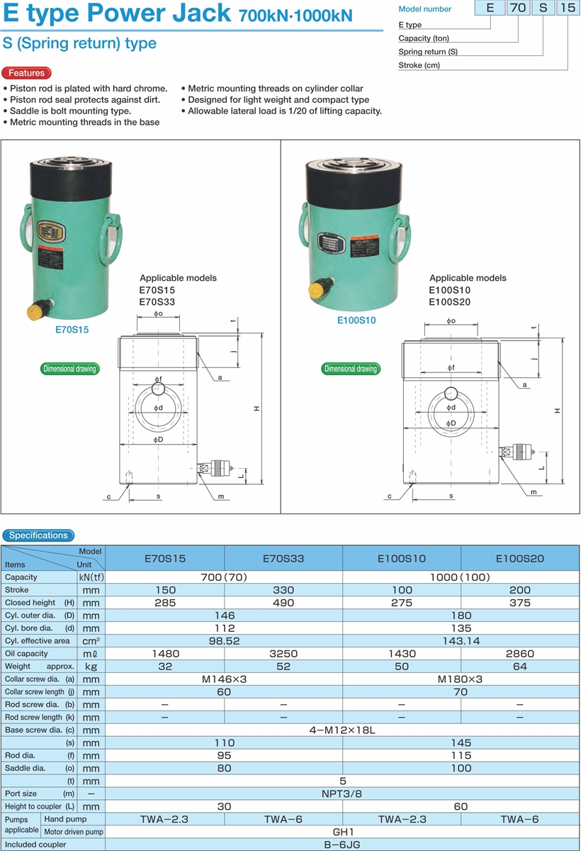 Kích thủy lực Osaka 70-100 tấn E70-E100, bán kích thủy lực 70-100 tấn